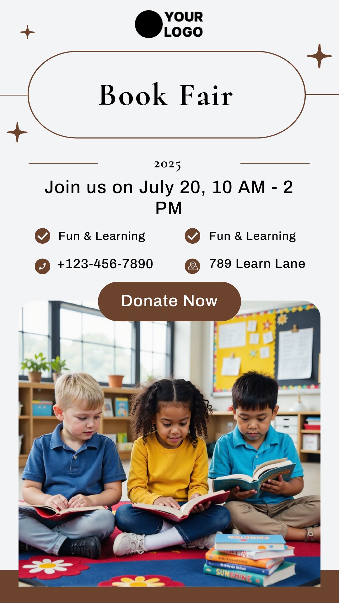 Children's Book Donations Fair Poster Template - AI Designs by MolyPix.AI