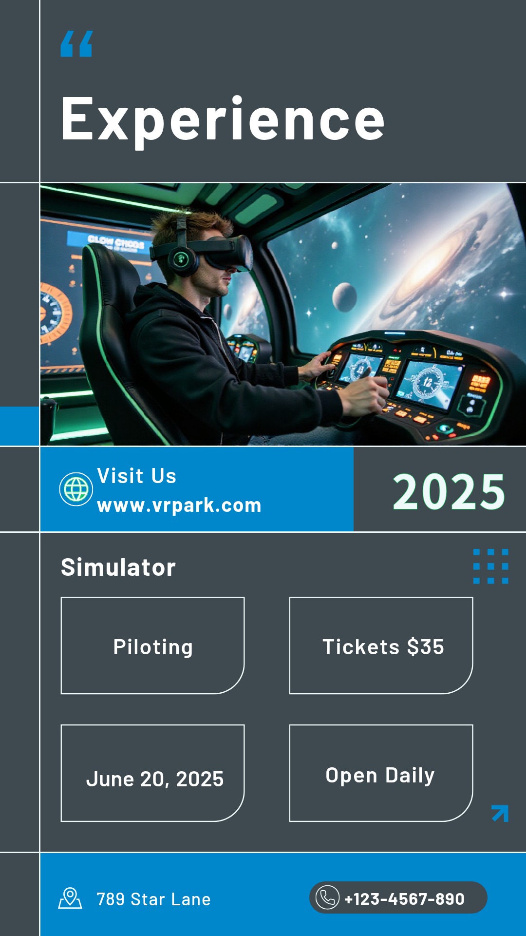 Spaceship Simulator Experience Poster Template - AI Designs by MolyPix.AI