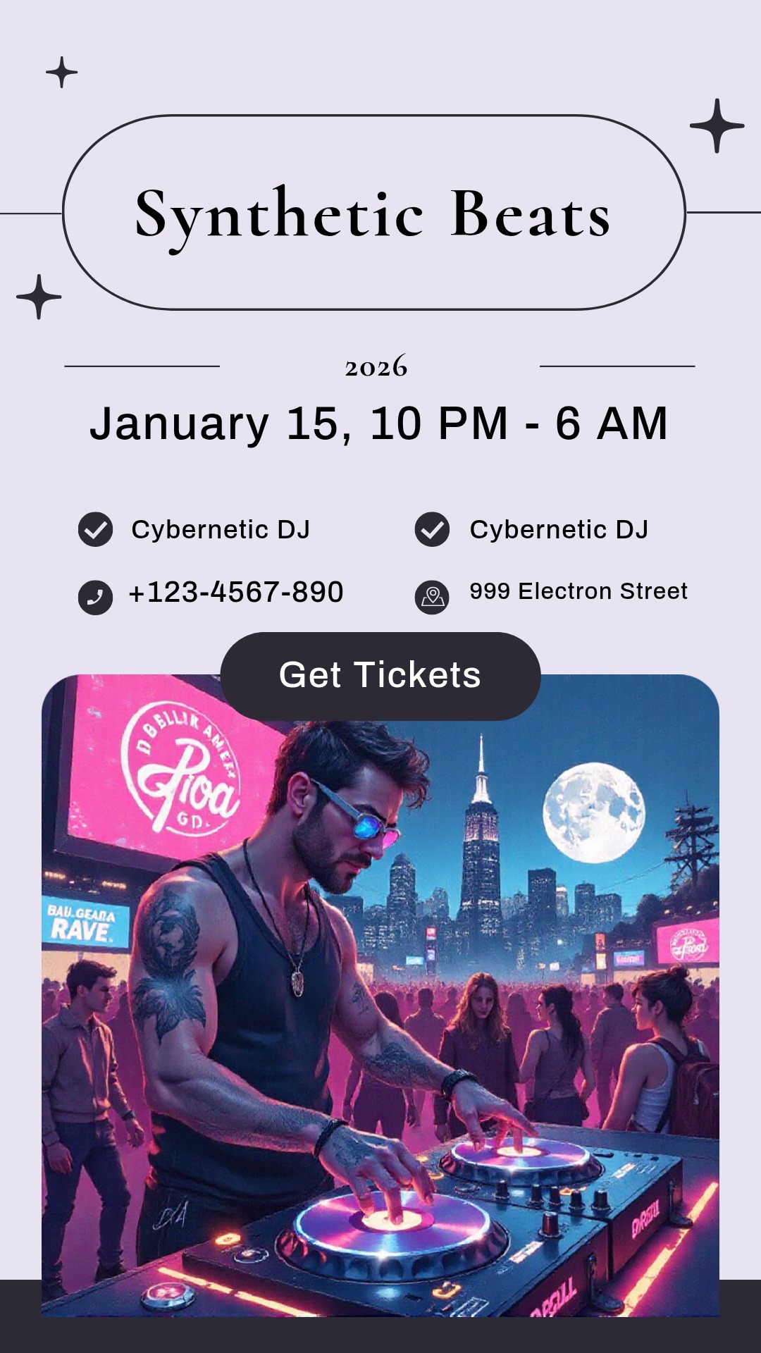 Synthetic Beats Cyberpunk Music Poster Template - AI Designs by MolyPix.AI