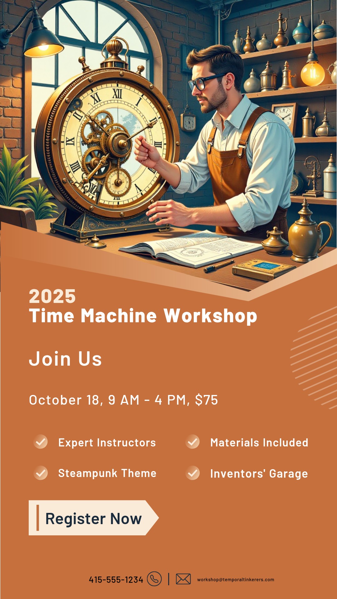 Time Machine Building Workshop Poster Poster Template - AI Designs by ...