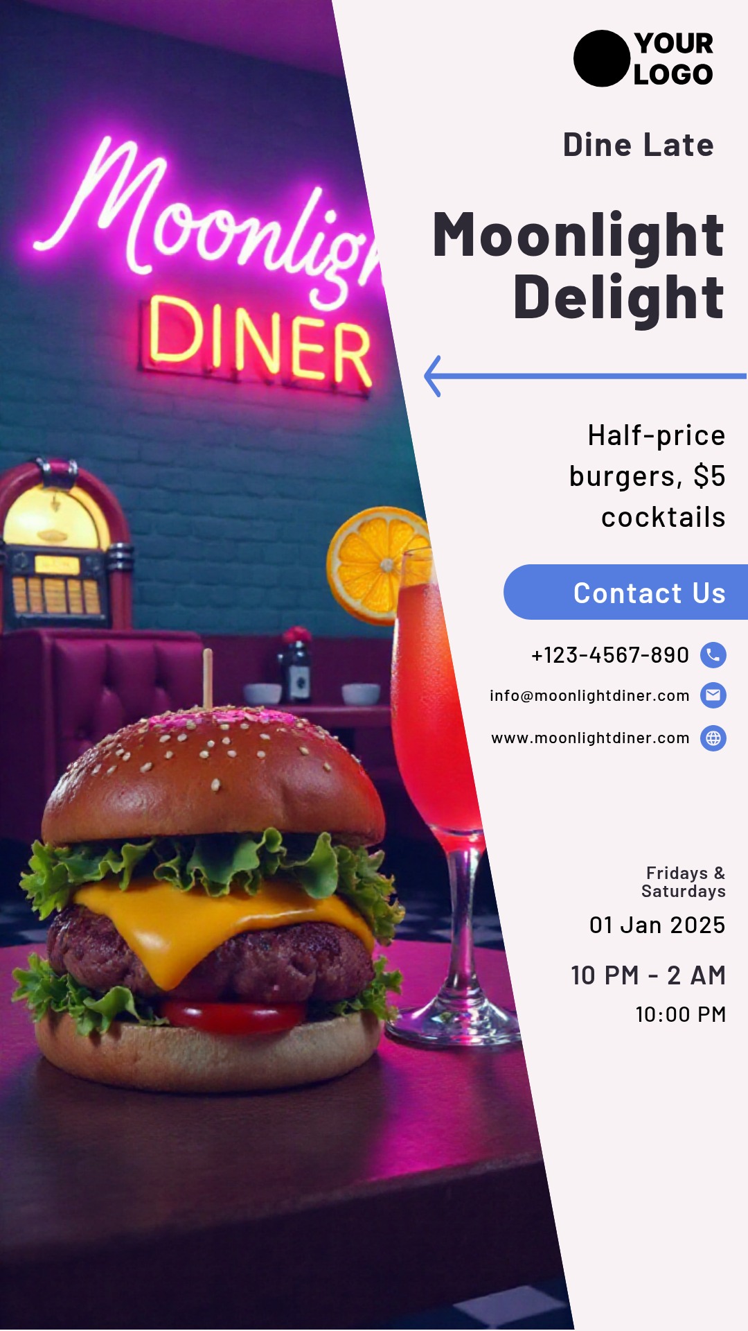Late Night Burger & Drinks Poster Template - AI Designs by MolyPix.AI