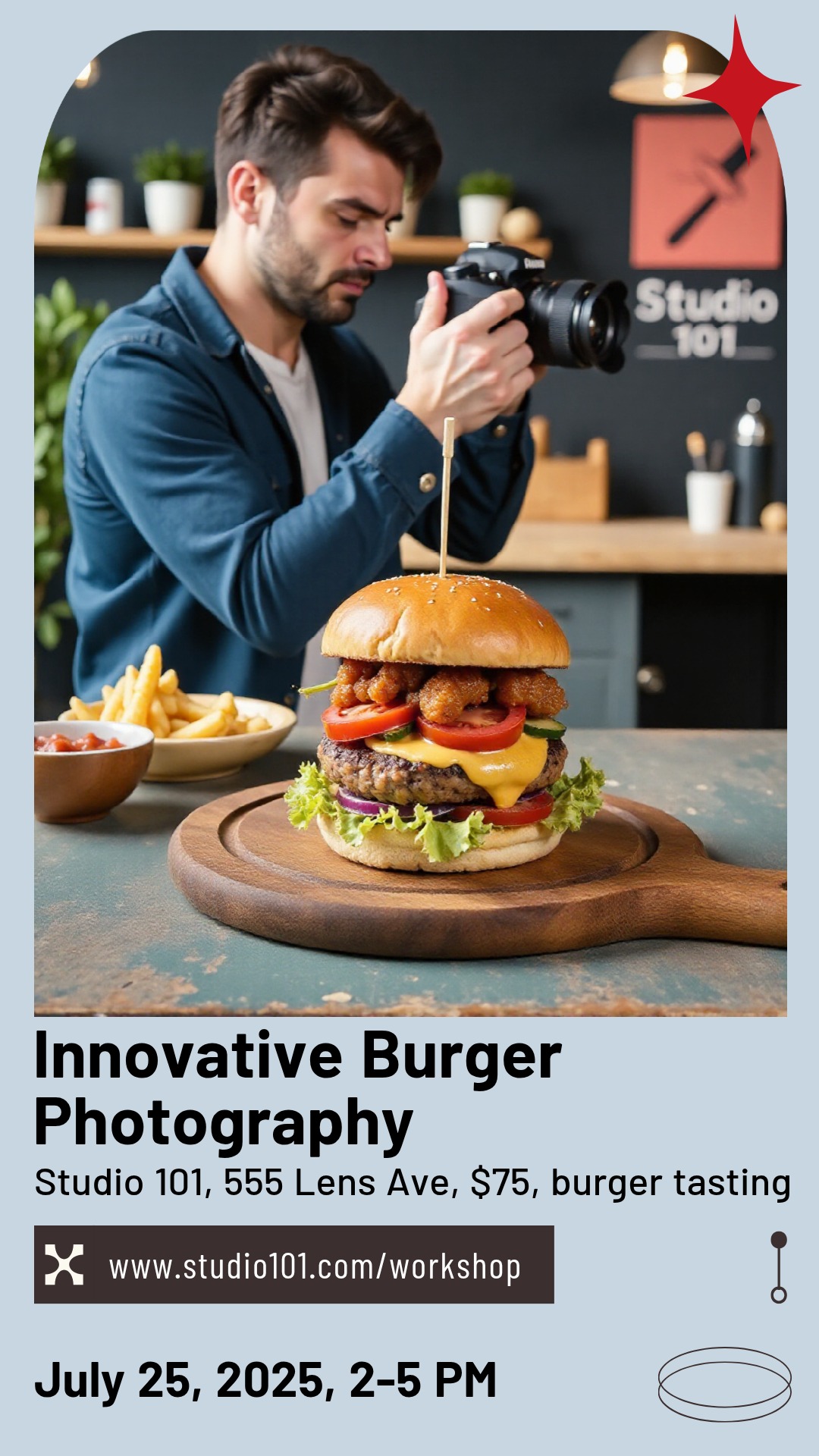 Innovative Burger Photography Workshop Poster Template - AI Designs by ...