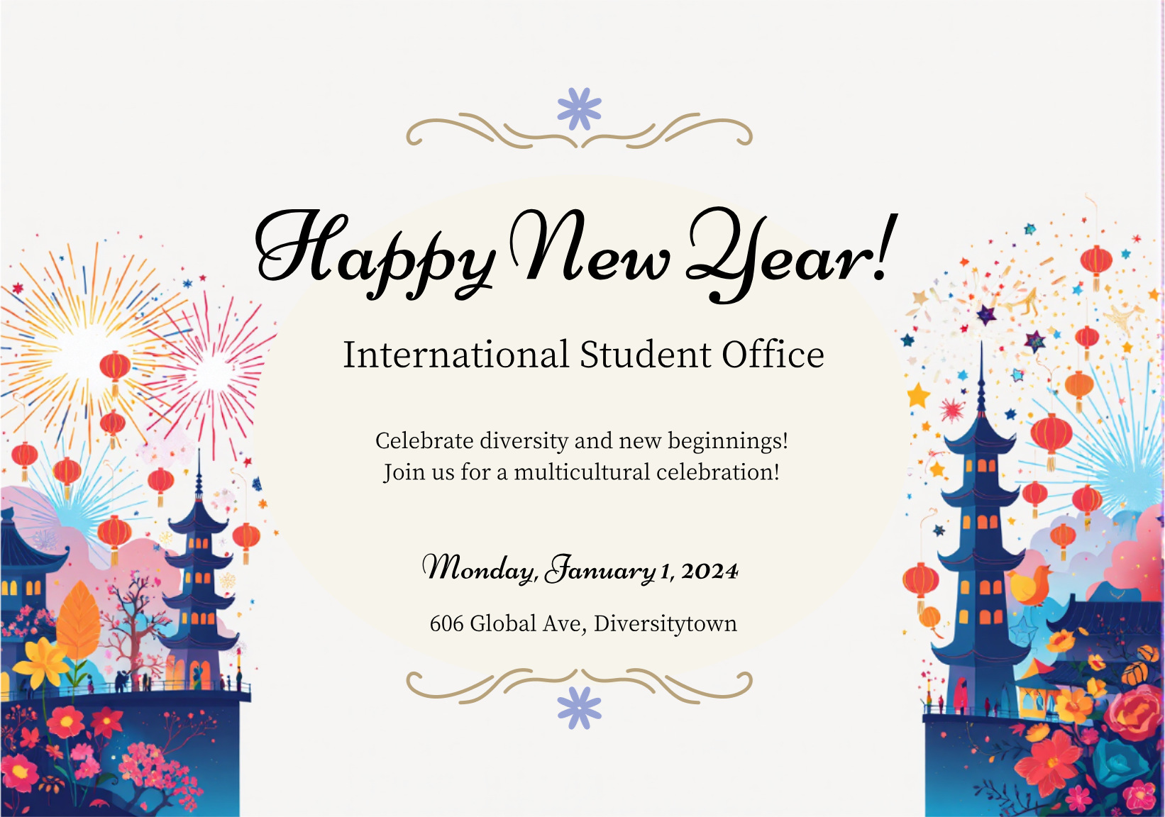 Multicultural New Year Images Postcard Template - AI Designs by MolyPix.AI