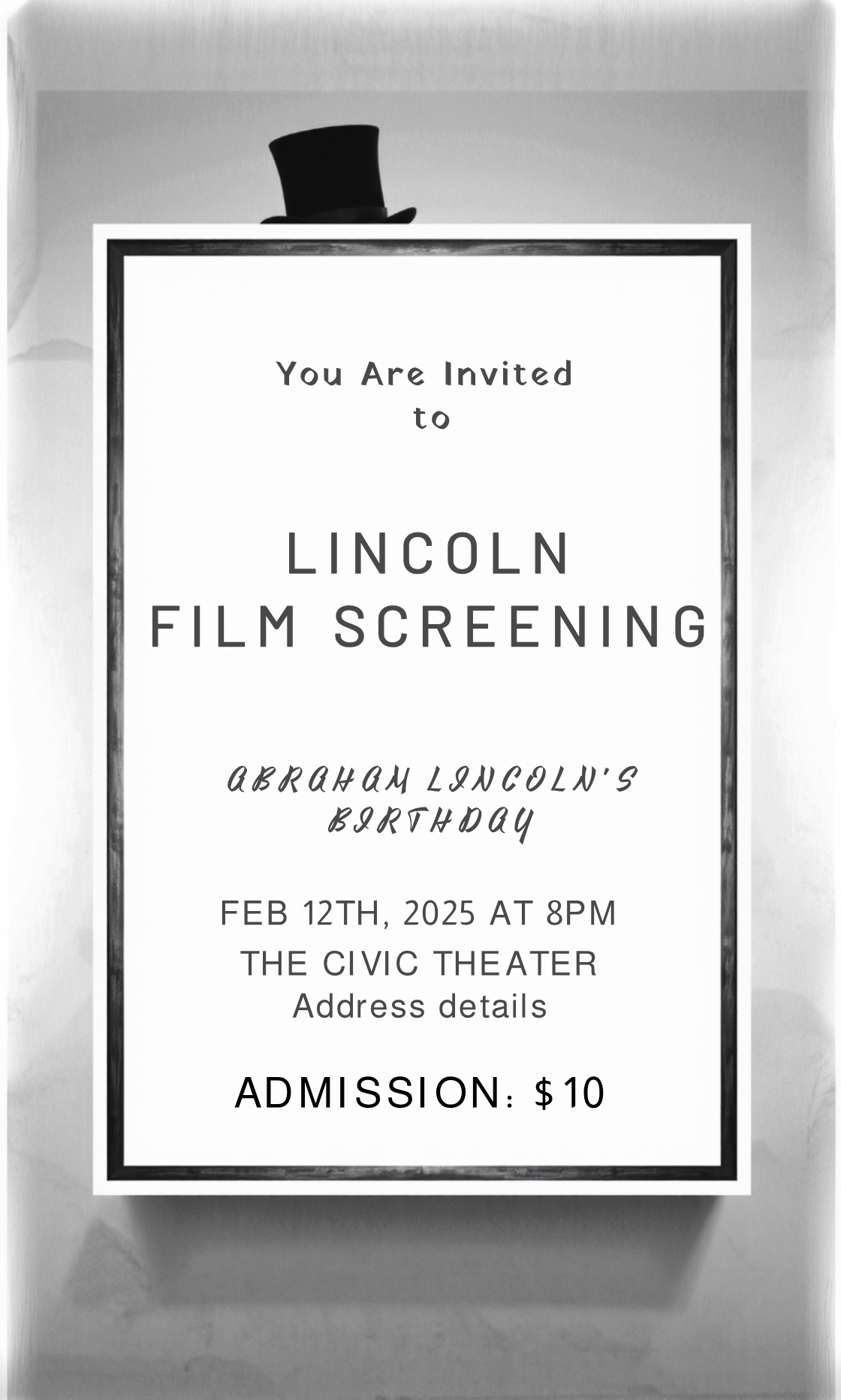 Abraham Lincoln's Birthday Film Screening Invitation Template - AI ...