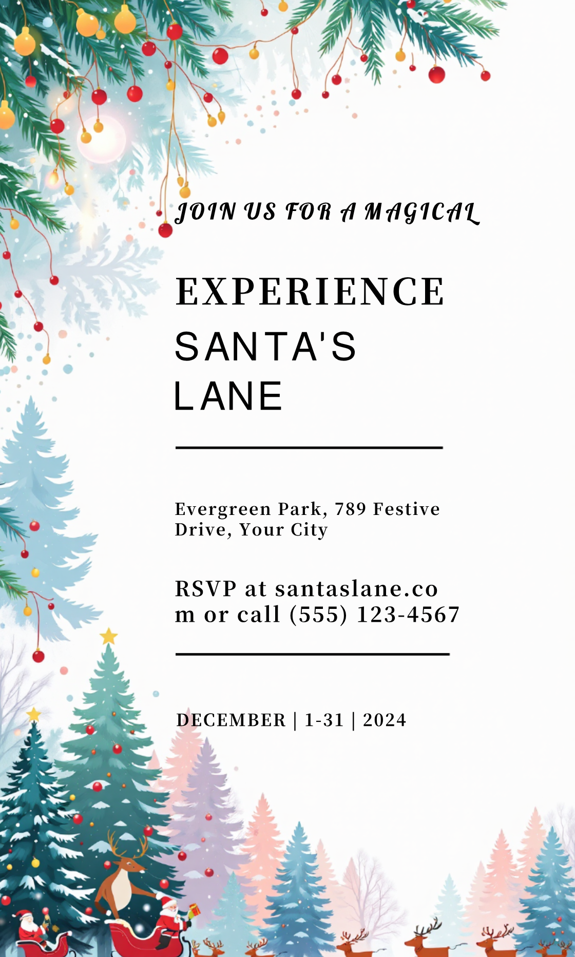 Santa's Lane Christmas Lights on Streets Drive-Through Invitation ...