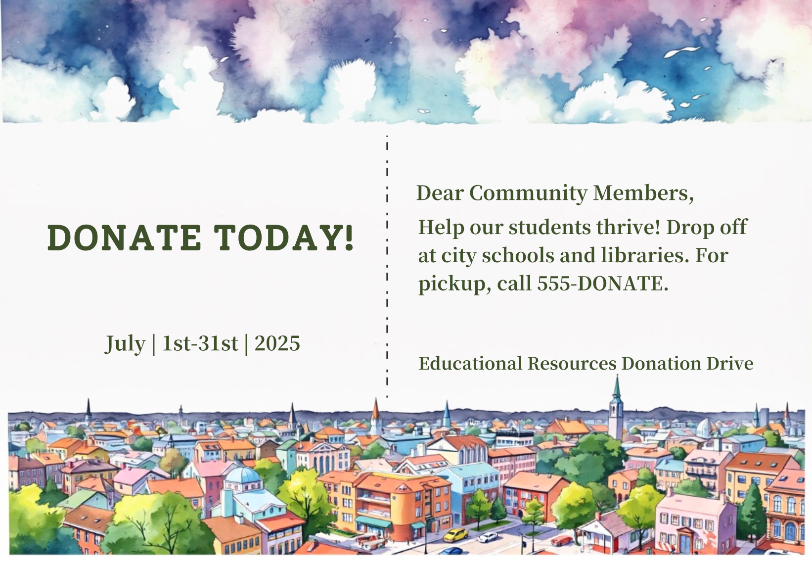 Educational Resources Donation Drive Postcard Template - AI Designs by ...