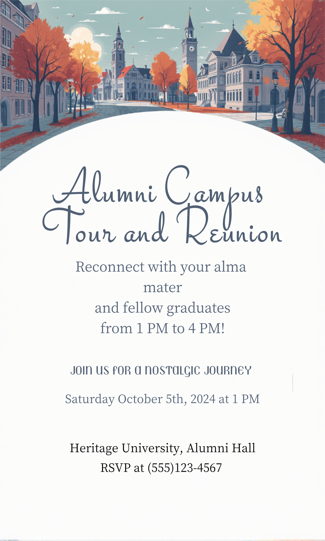 Maroon Gray Flat Illustration Alumni Campus Tour Reunion Invitation