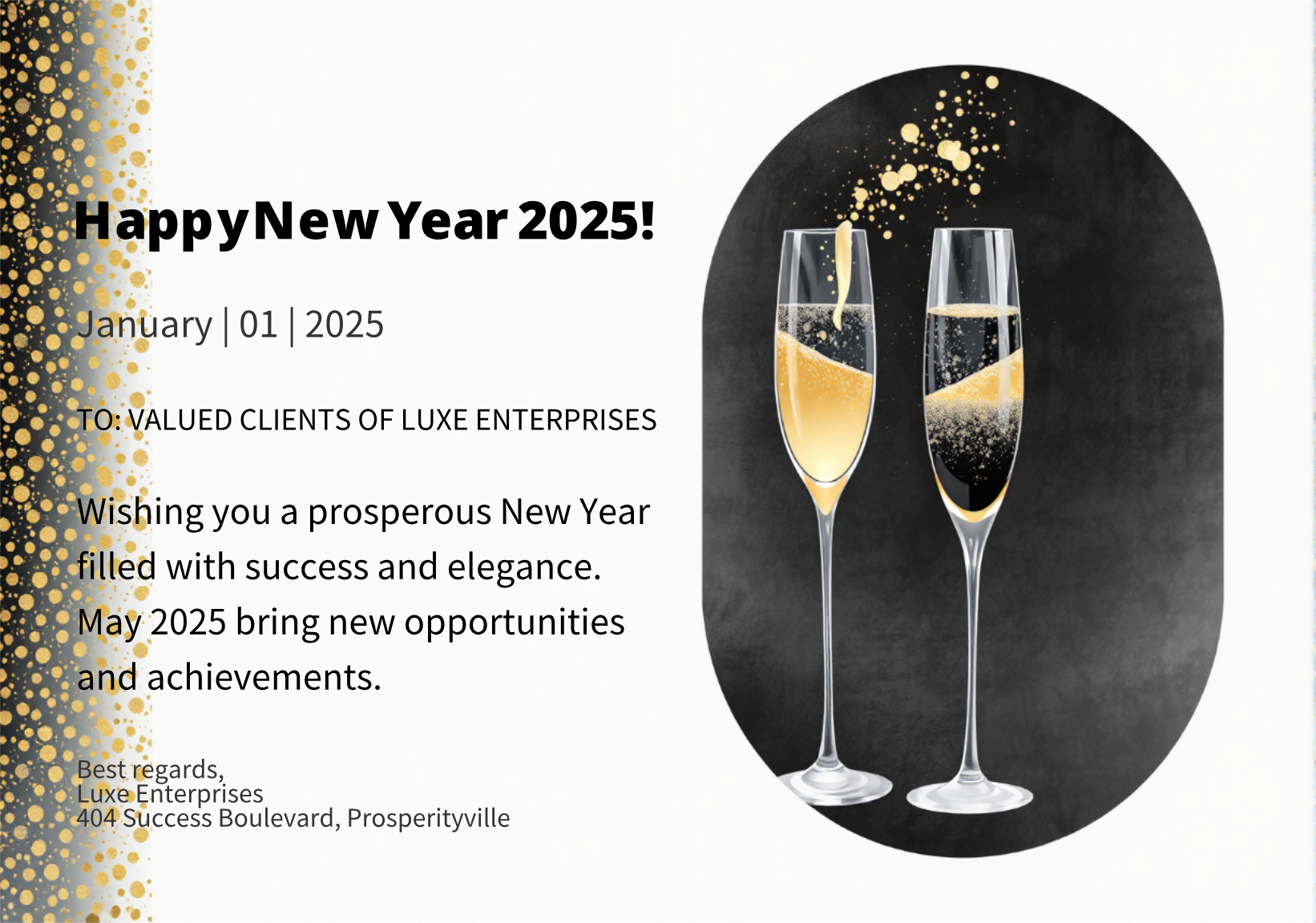 Elegant New Year Wishes 2025 Postcard Template - AI Designs by MolyPix.AI