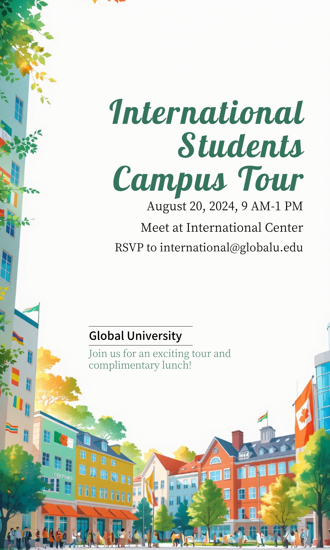 Colorful Flat Illustration International Students Campus Tour Invitation