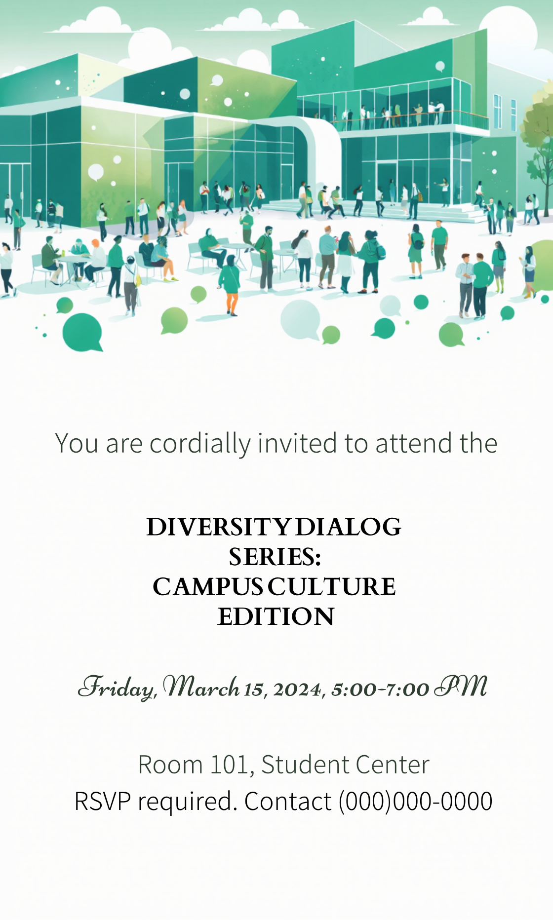 Green White Flat Illustration Diversity Campus Culture Dialog Invitation