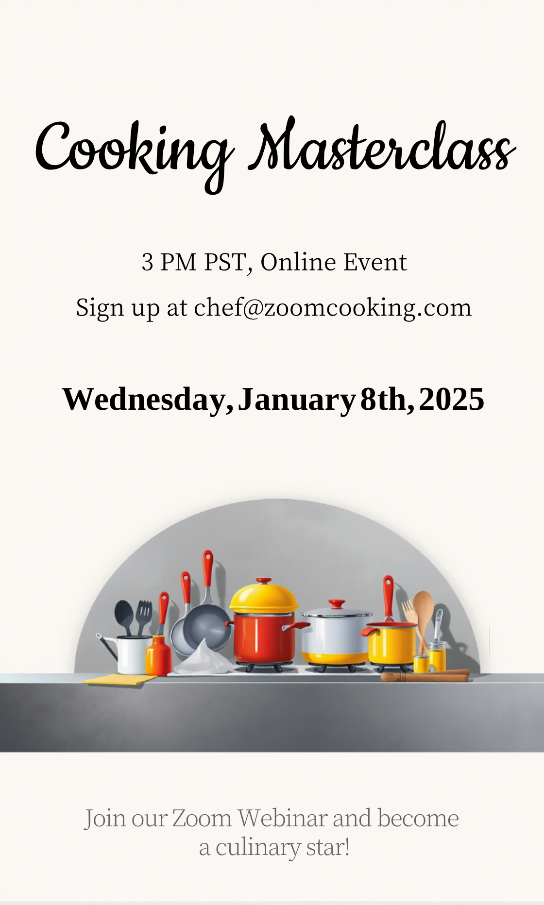 Cooking Masterclass Zoom Webinar Invitation Template - AI Designs by ...
