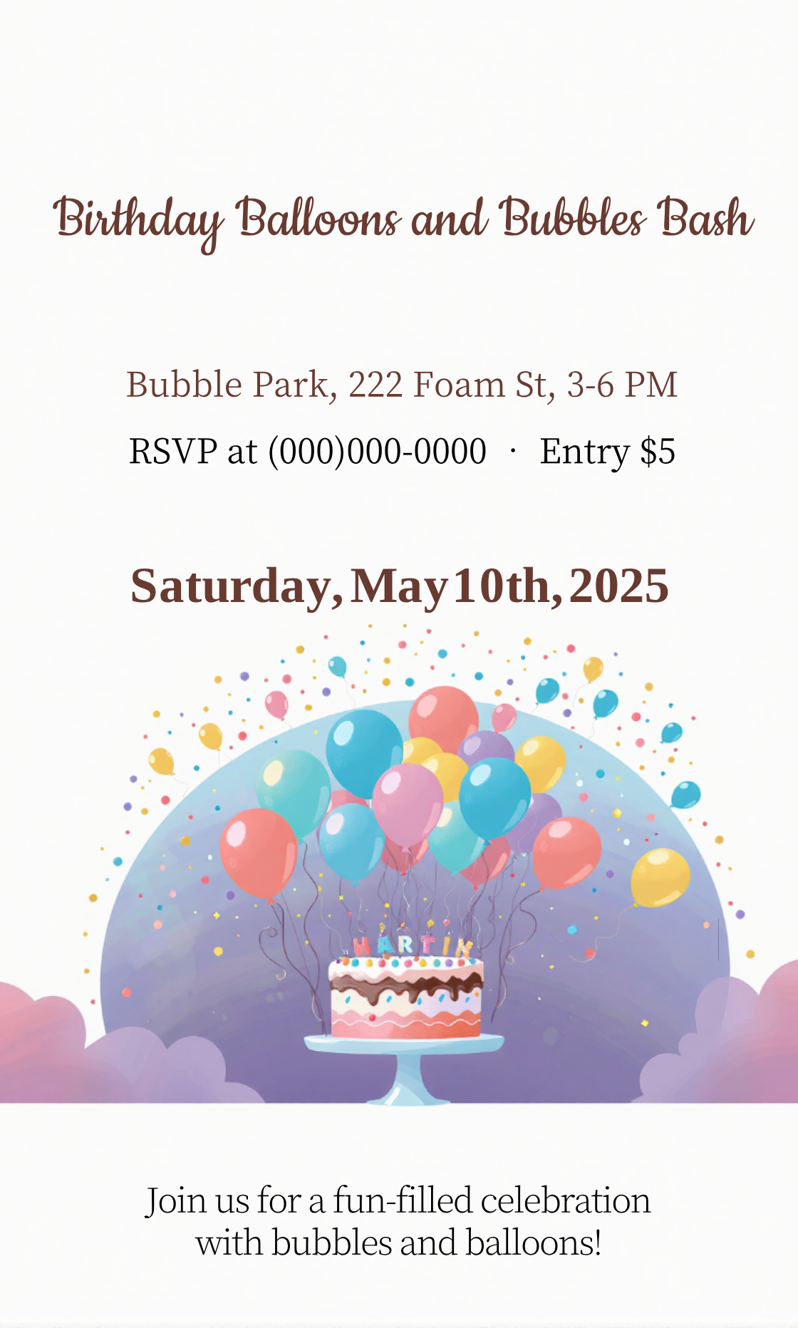 Birthday Balloons and Bubbles Invitation Template - AI Designs by ...