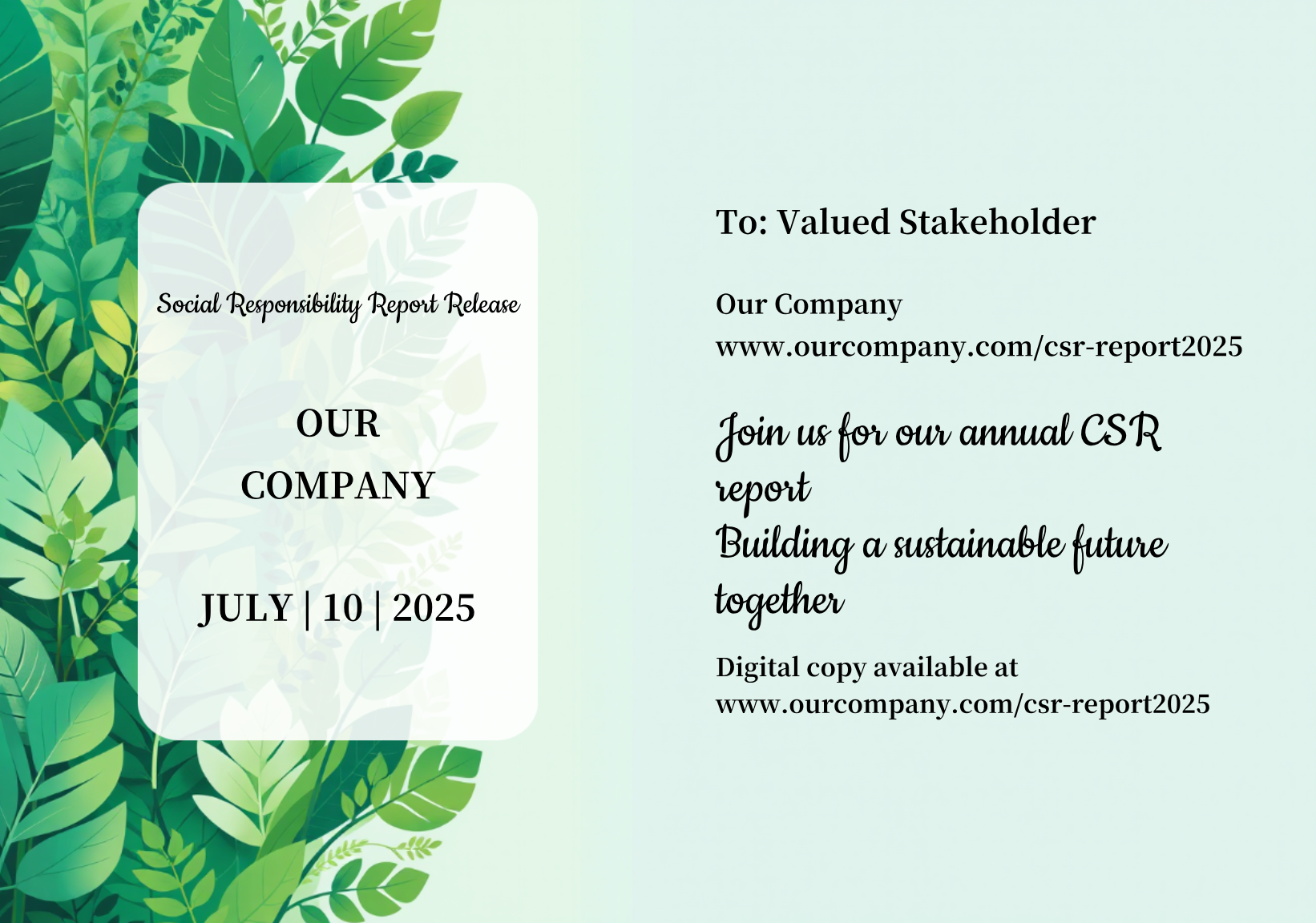 Green Flat Illustration Social Responsibility Annual Report Postcard