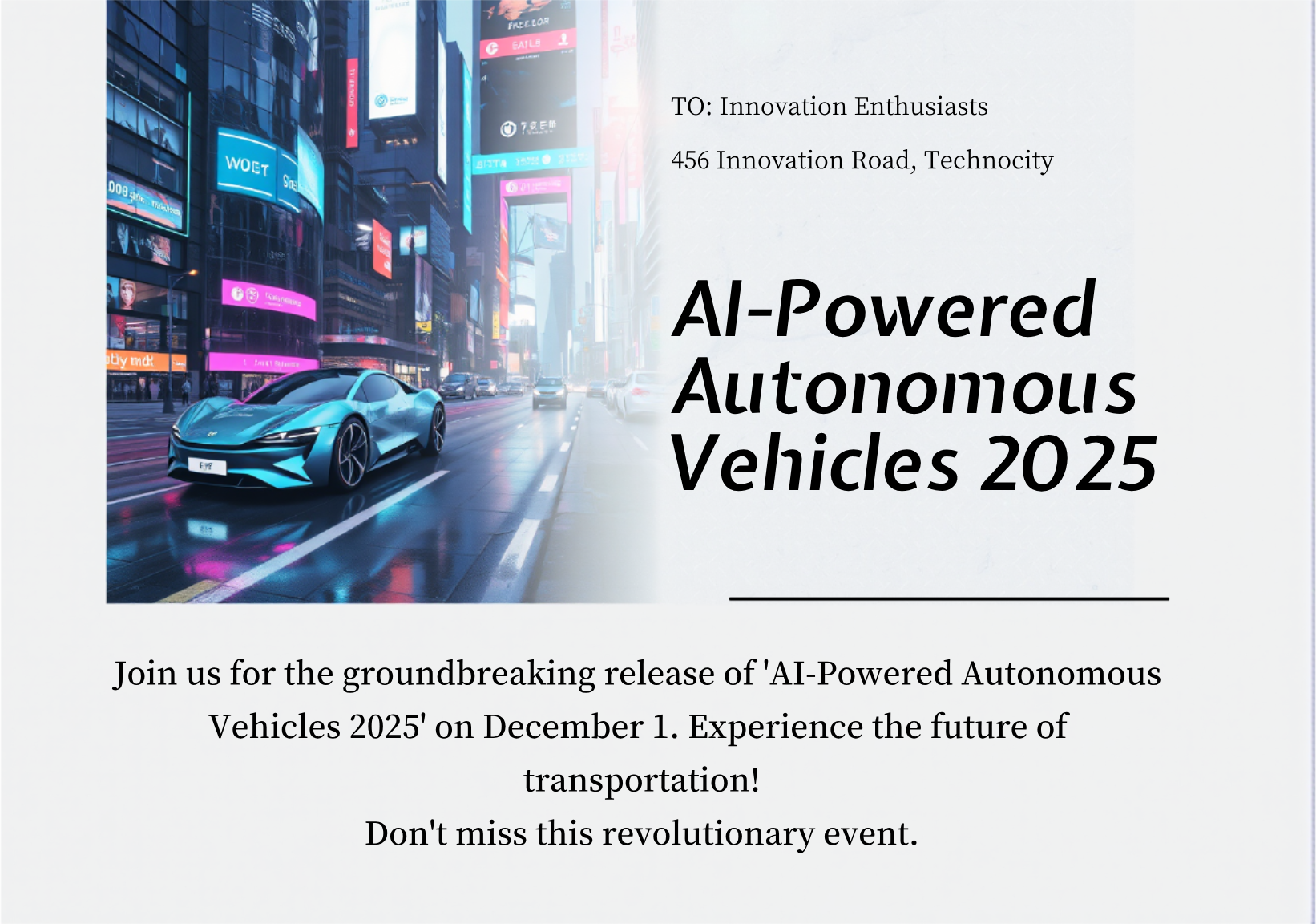 AI-Powered Autonomous Vehicles 2025 Postcard Template - AI Designs by ...