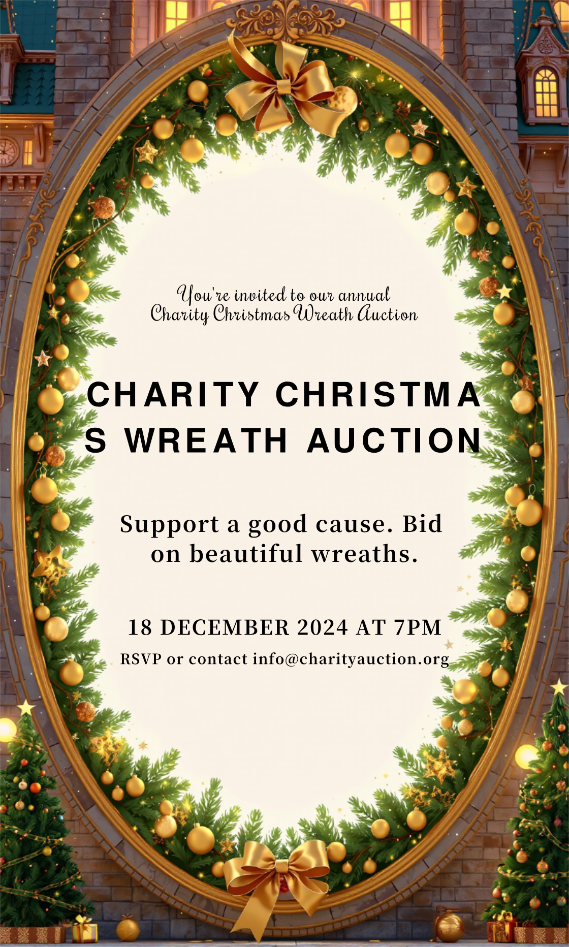 Charity Christmas Wreath Auction Invitation Template - AI Designs by ...