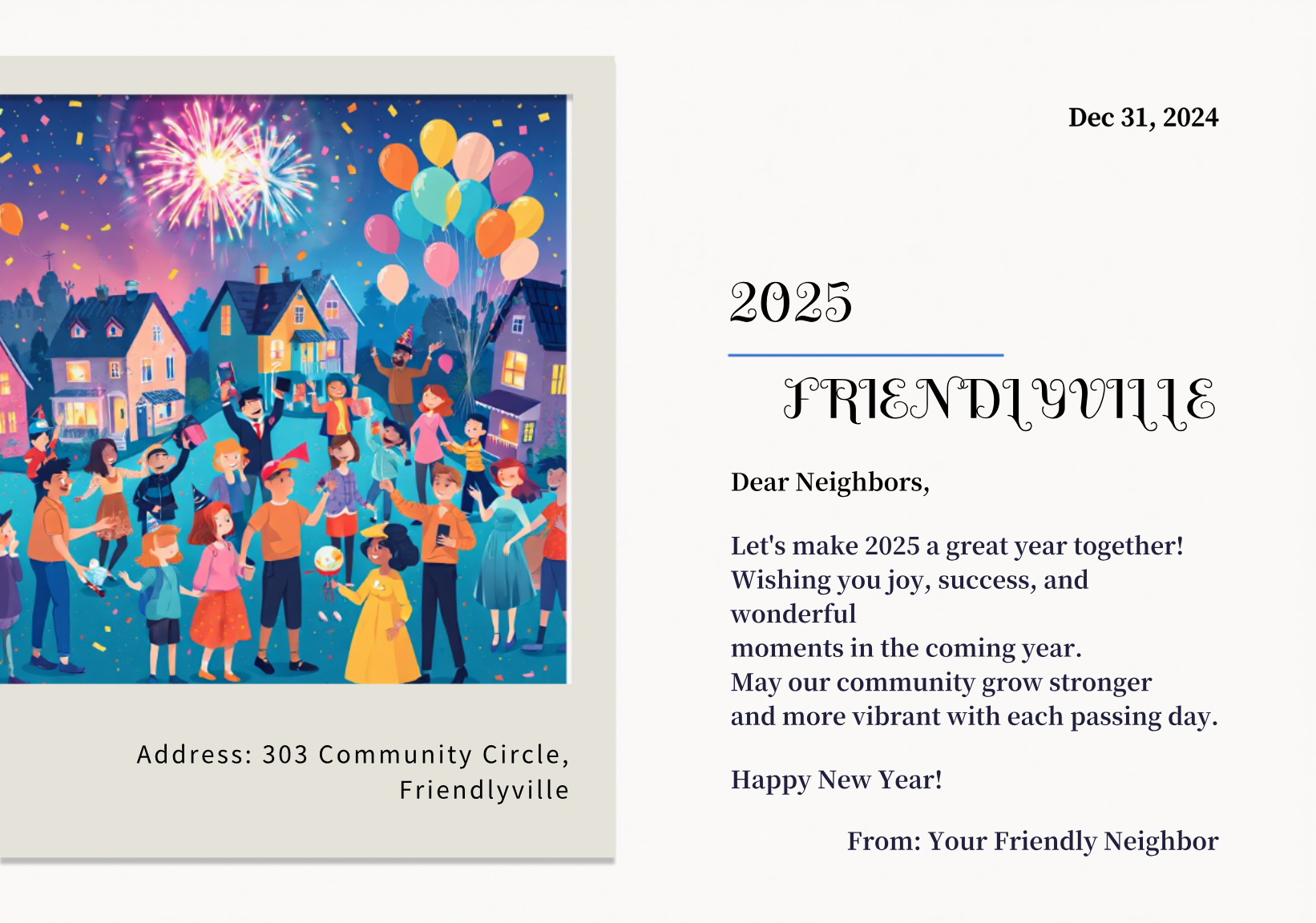 Cheerful New Year Wishes 2025 Postcard Template - AI Designs by MolyPix.AI