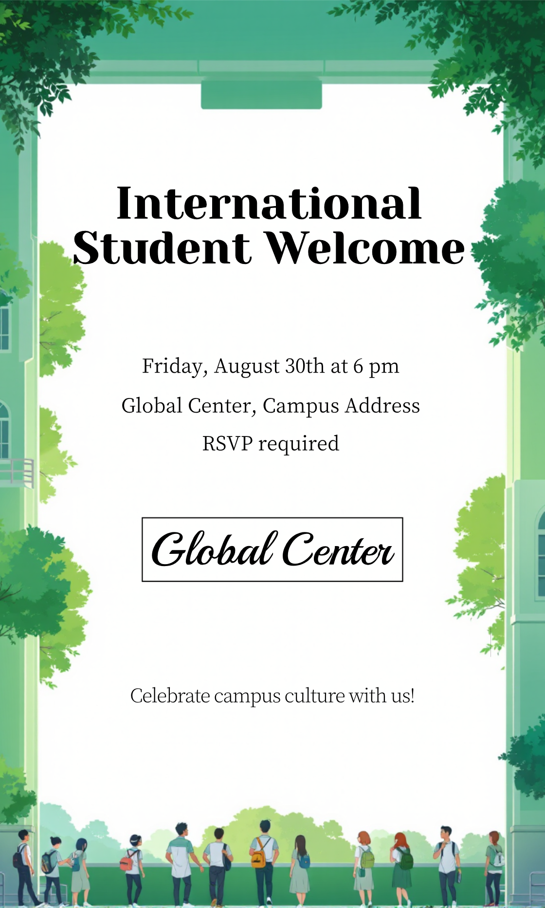 International Student Campus Culture Invitation Template - AI Designs ...