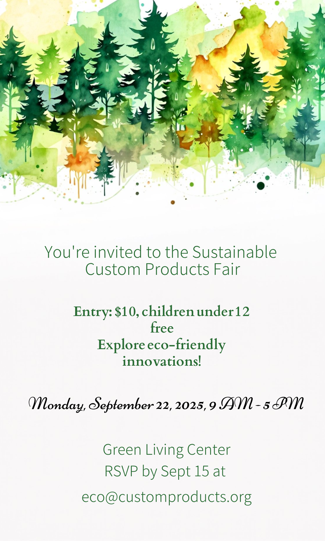 Sustainable Custom Products Fair Invitation Template - AI Designs by ...