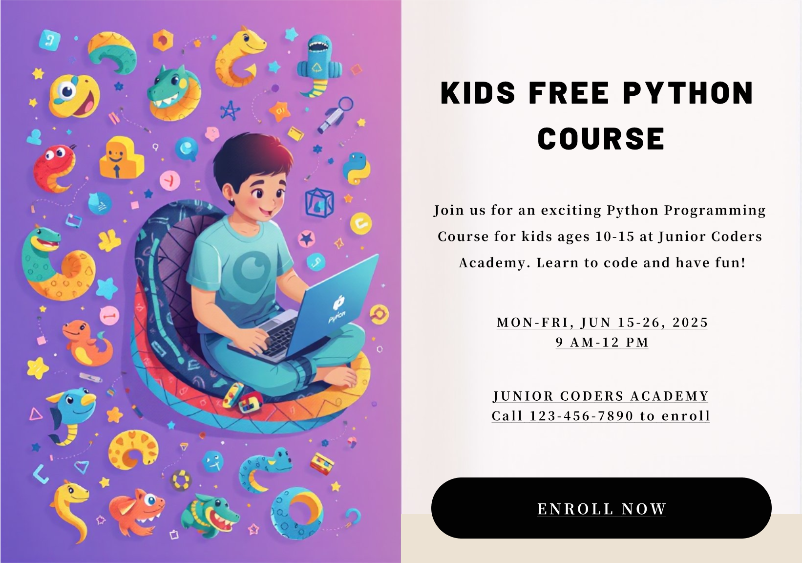 Kids Free Python Programming Course Postcard Template - AI Designs by ...
