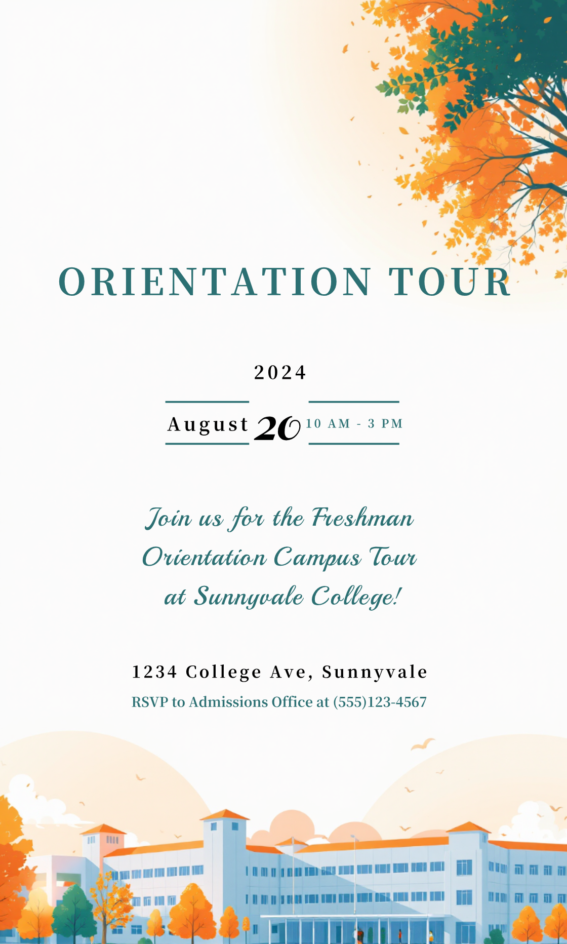 Freshman Orientation Campus Tour Invitation Template - AI Designs by ...