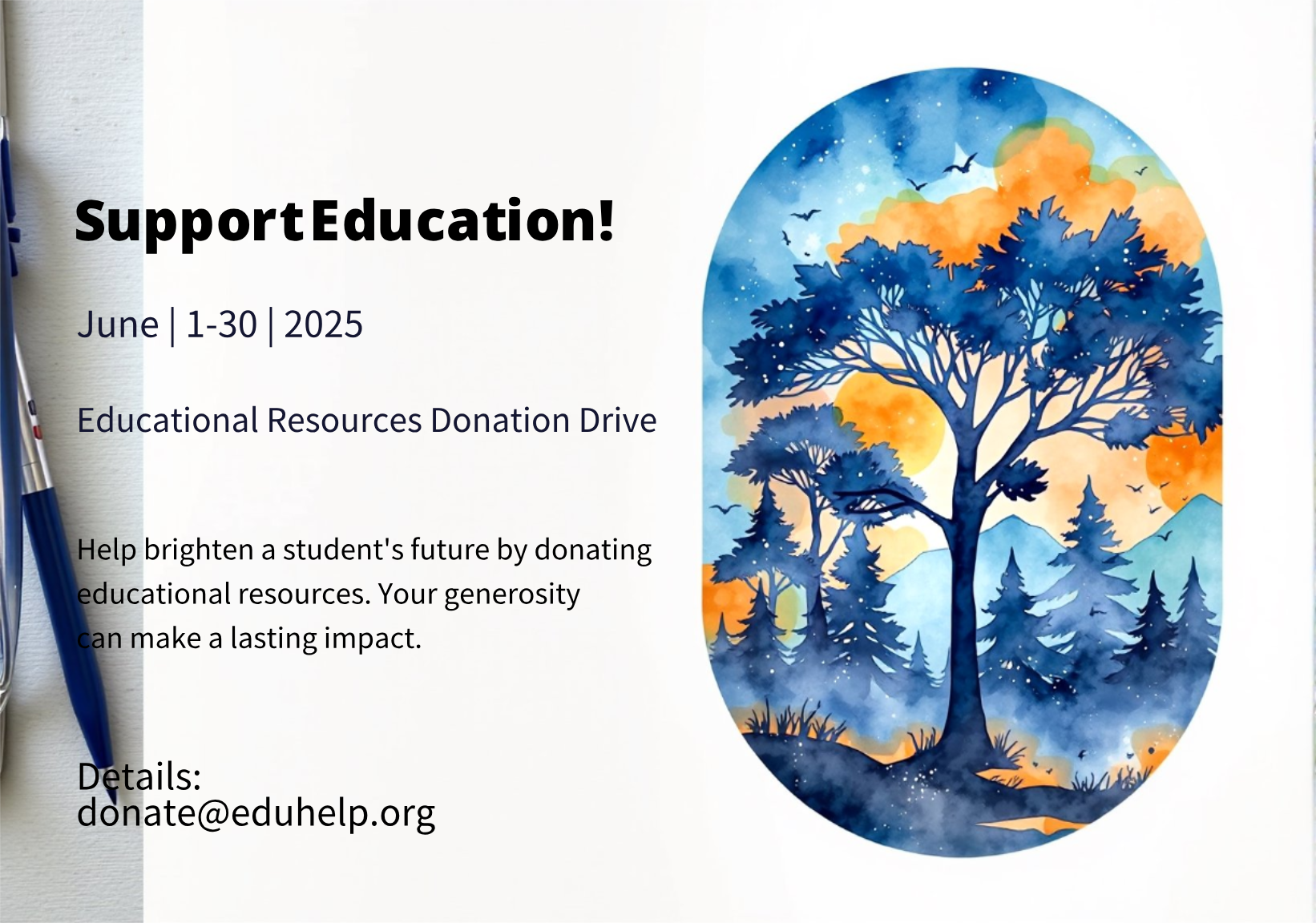 Educational Resources Donation Drive Postcard Template - AI Designs by ...