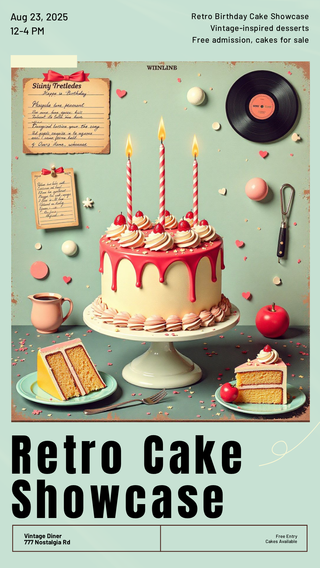 Retro Birthday Cake Showcase Poster Template - AI Designs by MolyPix.AI