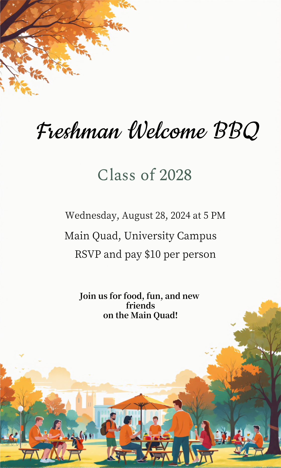 Freshman Welcome BBQ Invitation Template - AI Designs by MolyPix.AI