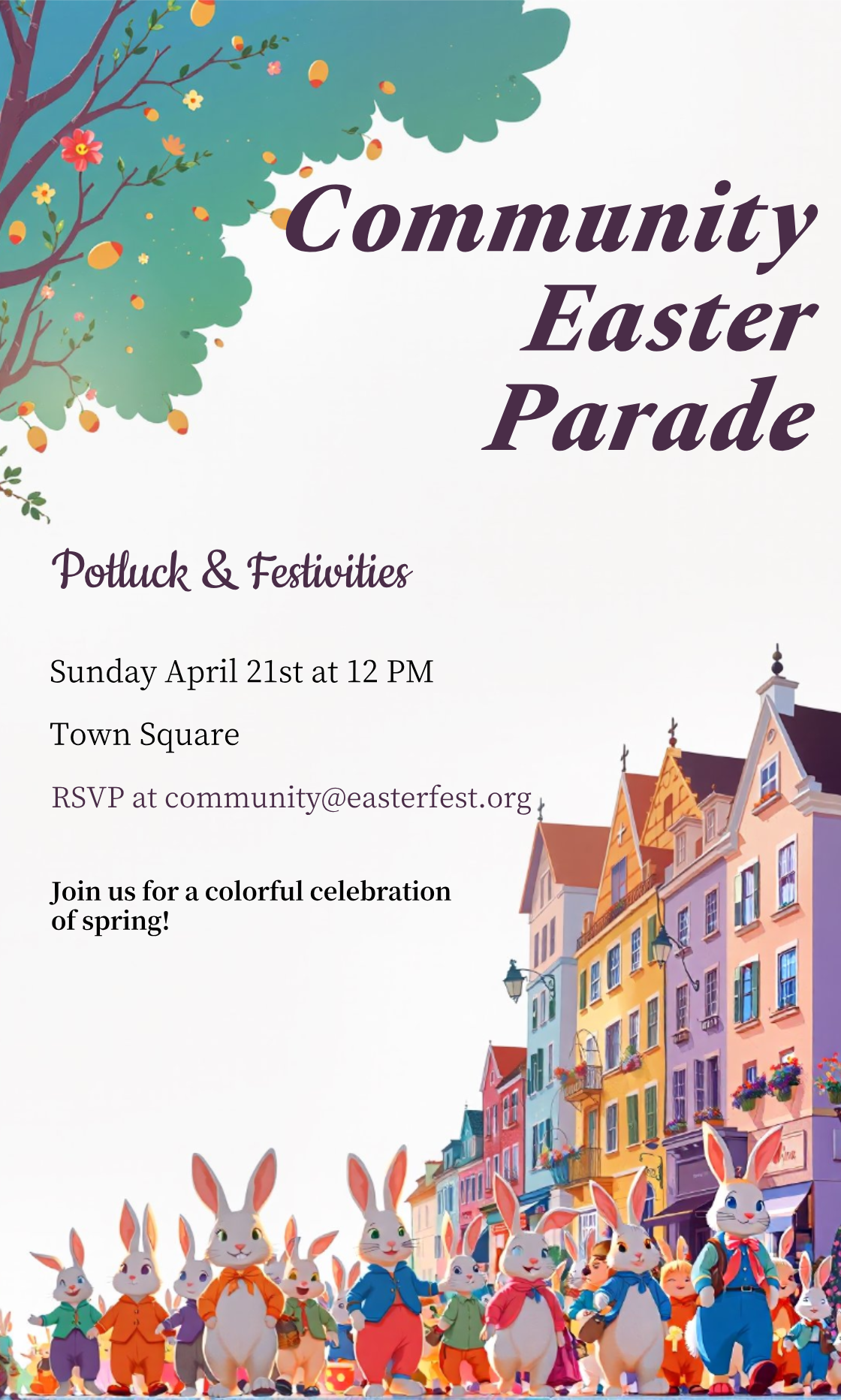 Colorful Flat Illustration Community Easter Parade Invitation