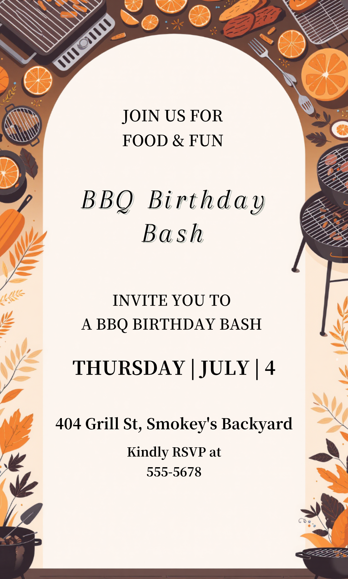 BBQ Birthday Party Food Ideas Invitation Template - AI Designs by ...