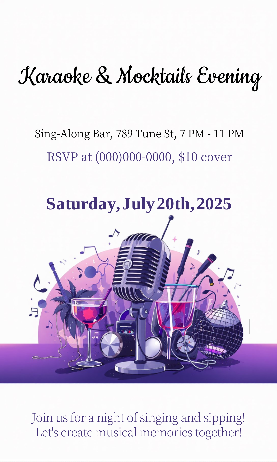 Karaoke and Mocktails Evening Invitation Template - AI Designs by ...