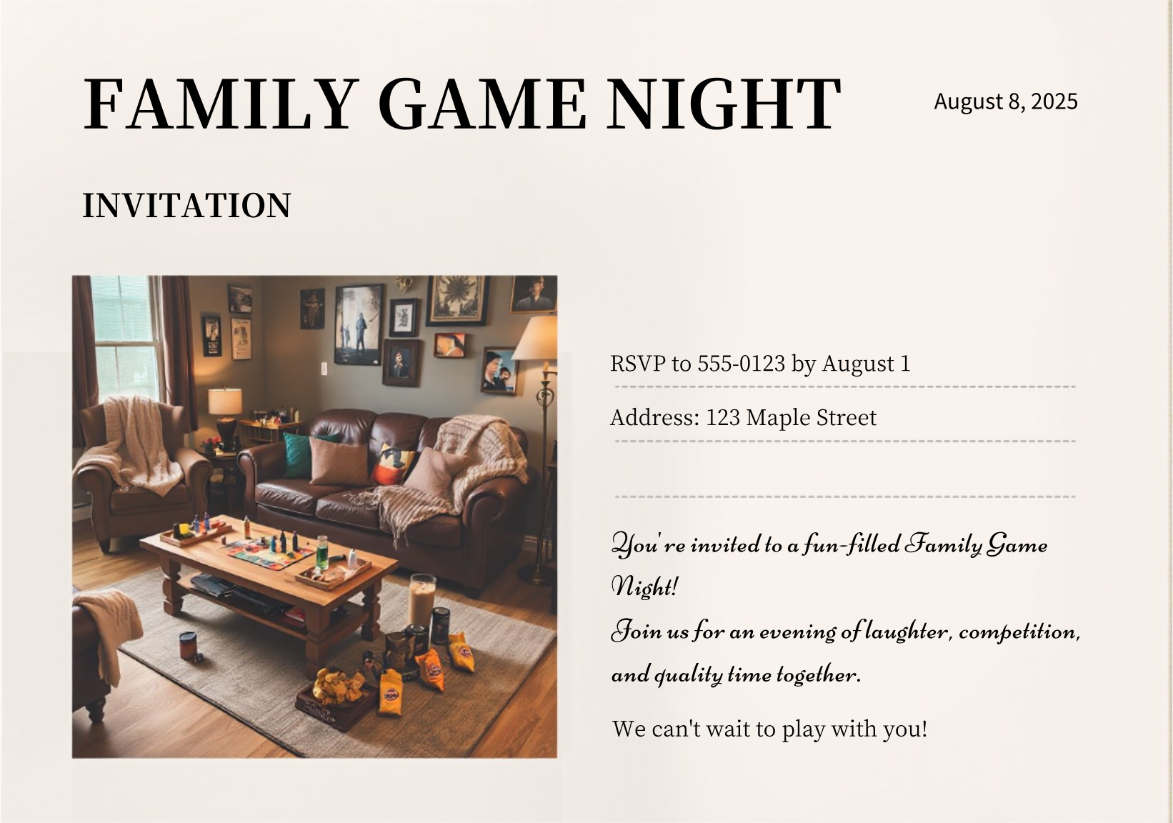 Family Game Night Postcard Template - AI Designs by MolyPix.AI