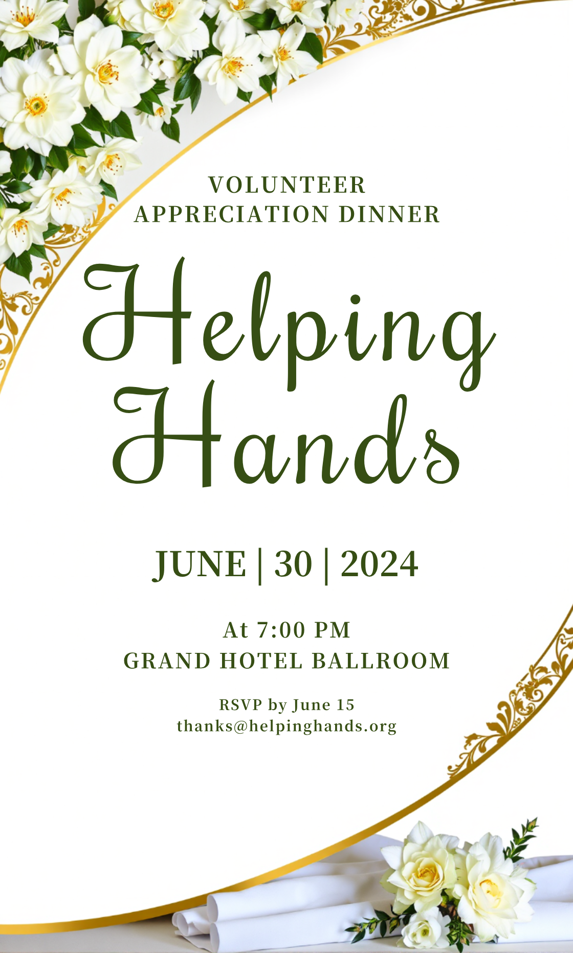 Appreciation Dinner Volunteer Work Invitation Template - AI Designs by ...
